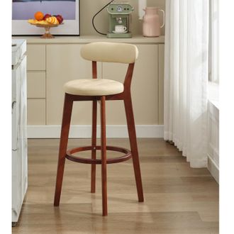 Generic 28 Thekenhöhe Barhocker 2er-Set Massivholzrahmen Kunstleder Rückenlehne Stuhl Natur(Walnut)