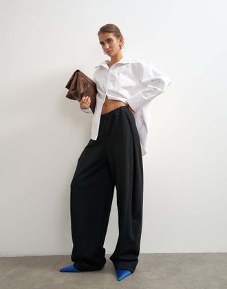 Topshop jogger taille haute pliss&eacute; noir