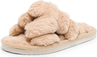 Alexis Leroy Pantoufles Femme Hiver Pelucheuses Bout Ouvert Chausson Fourrure Maison Doux Marron Clair 40-41 EU