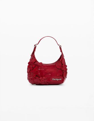 Desigual Kleine Tasche in gl&auml;nzendem Rot mit Blumenapplikation
