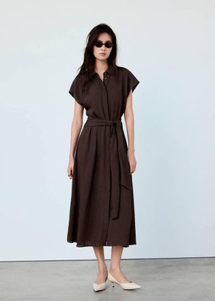 Mango Robe chemisier ceinture marron - Femme - XXL - MANGO