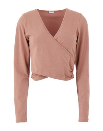 8 by YOOX ORGANIC COTTON CROPPED WRAP L/SLEEVE TOP