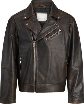 Jack & Jones JACK&JONES Herren Jprccvince Leather Biker JKT Lederjacke, Brown Stone/Detail:Washed, XL