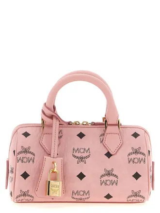 MCM Visetos Monogram Canvas Top Handle Bag - Pink
