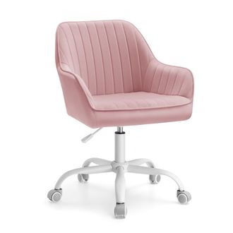 Songmics B&uuml;rostuhl, Drehstuhl mit Samtbezug, Schaumstoffpolsterung, h&ouml;henverstellbar, f&uuml;r Arbeitszimmer, Bar, pastellrosa OBG012R01