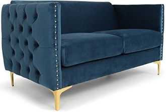 Menzzo Joshua 2-Sitzer Sofa mit Samtbezug Blau