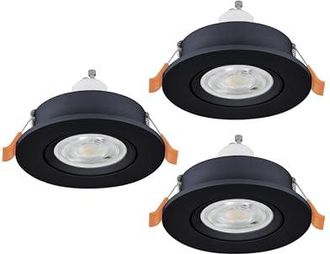 Eglo 3er Set LED Einbaustrahler Barranco, Deckenspots Wohnzimmer, Deckenstrahler schwenkbar aus Kunststoff in Schwarz, warmwei&szlig;, inkl. GU10 Leuchtmittel