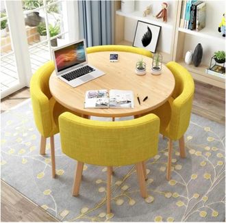 Generic Modernes rundes Esstisch-Set, runder Tisch und St&uuml;hle mit weicher R&uuml;ckenlehne, mit 4 St&uuml;hlen, Design mit abgerundeten Ecken, for Caf&eacute;, K&uuml;che, Esstisch