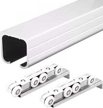 Generic Sliding Barn Door Hardware Kit 30ft 28ft 24ft 20ft 18ft 16ft 12ft 10ft 8ft 6ft 4ft 2ft Heavy Duty Aluminum Track Rail Set for Pocket Door Indoor Exter
