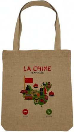 Fabulous Sac Shopping Tote Bag Aspect Lin - La Chine MAppelle Voyage Passion Culture - Sac de Courses Toile Epaisse 360g Beige Naturel Cabas Port&eacute; Epaule Solid