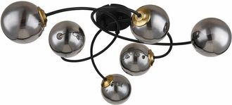Globo Lighting Deckenleuchte Wohnzimmerleuchte 6 Flammig rauch Glas Kugeln Deckenlampe Decke schwarz, Metall, G9 Fassungen, LxBxH 52x45x17,5 cm