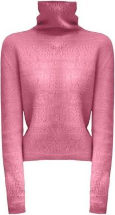 Generic Pull &agrave; col montant pour femme - Haut en laine avec d&eacute;coupe - Pour int&eacute;rieur et ext&eacute;rieur - Cadeau de No&euml;l, rose, S