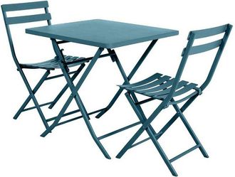 Hesperide Salon de jardin carr&eacute; en m&eacute;tal Greensboro 70 x 70 cm Bleu Canard avec 2 chaises - Hesp&eacute;ride