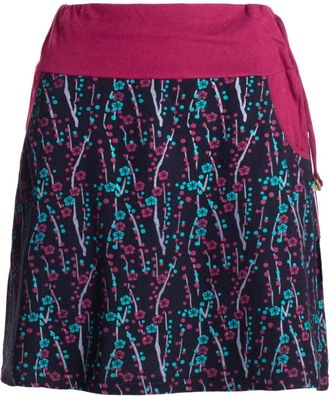 vishes Alternative Bekleidung - Damen Mini-Rock Baumwolle Blumen-Muster Kordelzug-Bund mit Taschen schwarz 40
