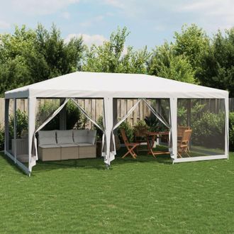 vidaXL vidaXL Tente de f&ecirc;te avec 10parois lat&eacute;rales en maille blanc 6x4m PEHD