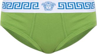 Versace Femme, Sous-v&ecirc;tements, Vert, Taille: 38 FR Slips en jersey de coton c&ocirc;tel&eacute;