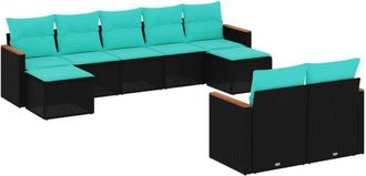 vidaXL 9-teiliges Gartensofa-Set mit Kissen, schwarzes Polyrattan vidaXL