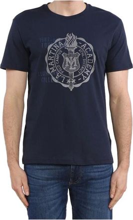 La Martina Homme, Tops, Bleu, Taille: 3XL Haut Jersey Col Rond Imprimé Graphique