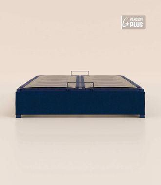 Tediber Sommier coffre 140x190 cm Plus - Bleu - Acier recycl&eacute; et lattes en bois - Grand volume de rangement - Ouverture facile - Fait en France - Tediber