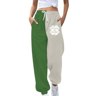 Generic Pantalon de surv&ecirc;tement &agrave; blocs de couleurs pour femme - Imprim&eacute; tr&egrave;fle - Cordon de serrage &agrave; la taille avec poches - Pantalon d&eacute;contract&eacute; et ample po