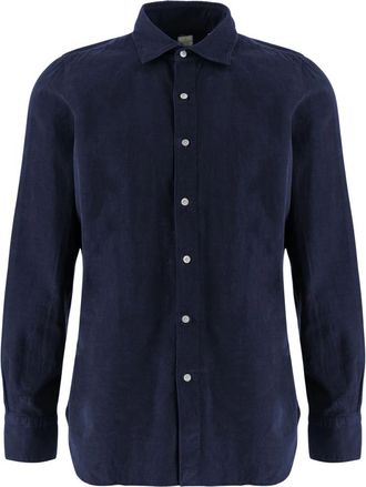 Finamore Homme, Chemises, Bleu, Taille: M Chemise en Coton Textur&eacute;