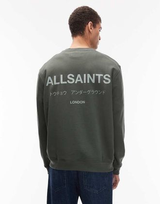 AllSaints Underground - Sweatshirt in Khaki mit Rundhalsausschnitt-Grün