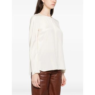 Max Mara Womens Silk Zip-Up Sweater Beige Neutrals Blouses Shirt