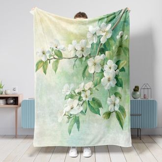 Generic Fr&uuml;hlingsjasmin-&Uuml;berwurfdecke, 152,4 x 203,2 cm, niedliches Wasserfarbenmuster, weich, gem&uuml;tlich, flauschige Decke f&uuml;r Couch, Wohnzimmer, Strand, Reis