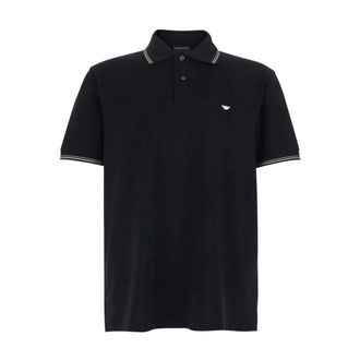 Emporio Armani Manica Corta Logo A Petto Righe SUL Collo - - Tops - Herren - Schwarzk - 2XL
