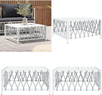 vidaXL Table de jardin blanc 70x70x34 cm tissu tiss&eacute; - Table De Jardin - Mobilier De Jardin - Table Basse - Ensemble De Salon De Jardin - Table Blanche