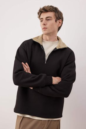 Trendyol MAN Herren Schwarz Colour-Block Lang Oversize Sweatshirts