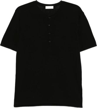 Roberto Collina Homme, Tops, Noir, Taille: 2XL T-shirt &agrave; col rond et fermeture boutonn&eacute;e