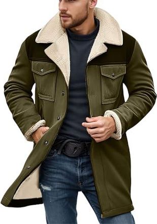 Generic Manteau Homme Hiver Chaud Veste Vintage En Faux Daim Pour Veste Polaire Homme Hiver Manteaux de Longs et &Eacute;pais a Poches Multiples Manteaux de Cow-Boy 