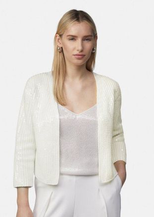 Comma Cardigan Strickjacke Kurzer Ripp-Cardigan mit Pailletten