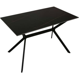 Hhg Esszimmertisch HHG-202, Esstisch Sinterstein Metall, Marmor-Optik 120cm schwarz-gold