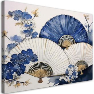 Artgeist Tableau d&eacute;co &Eacute;ventail japonais bleu 90x60