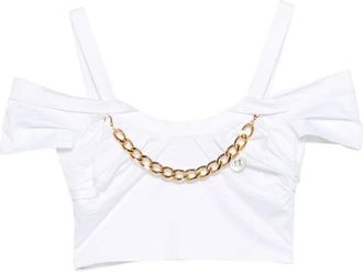Elisabetta Franchi Femme, Blouses et Chemises, Blanc, Taille: 40 FR Top en coton stretch avec collier