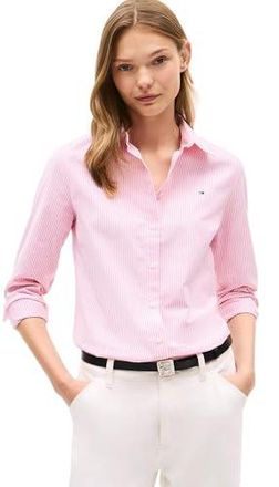 Tommy Hilfiger Chemise pour femme avec patte de boutonnage, col et manches ajustables, couleur unie, XL