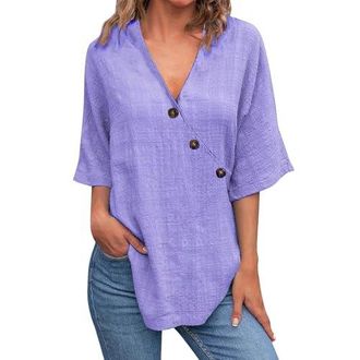 Generic Hauts amples en coton de couleur unie pour femme - Chemisiers amples pour femmes - Blouses et chemises boh&egrave;me baggyshirts surdimensionn&eacute;s T-shirts bas