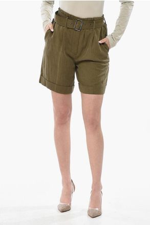 Woolrich Linen-Blend Single-Pleat Shorts With Belt size Xs