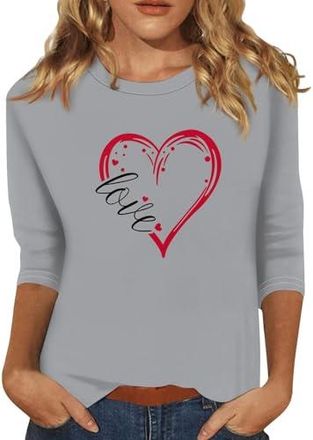 Generic 2026 Chemise de Saint-Valentin &agrave; manches 3/4 pour femme &eacute;l&eacute;gante et tendance, gris, XL