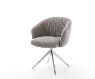 DELIFE Drehstuhl Caja-Flex mit Armlehnen Boucl&eacute; Silbergrau Kreuzgestell breit Edelstahl 360&deg; drehbar Wippfunktion Taschenfederkern, Esszimmerst&uuml;hle