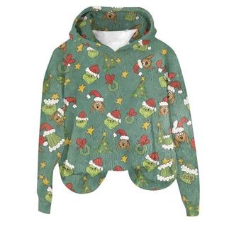 Generic Le Grinch Sweat A Capuche Femme Pilou Adulte Noel 2025 Pulls Femmes Pyjama Pull Christmas Hiver Moche Sweet Oversize The Vetement Deguisement Plaid Ch