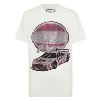 Philipp Plein Homme, Tops, Beige, Taille: 5XL T-Shirt Col Rond Racing
