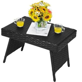 Costway Table basse rotin, table basse pliante, table basse tress&eacute;e, table dappoint, table dappoint d e jardin, table dappoint ext&eacute;rieure, petite table