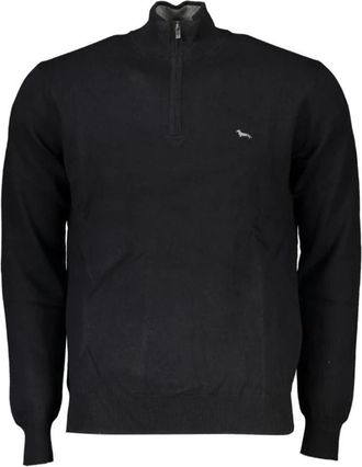 Harmont & Blaine Homme, Pulls, Noir, Taille: 2XL Pull Élégant Demi-Zip avec Détails Brodés