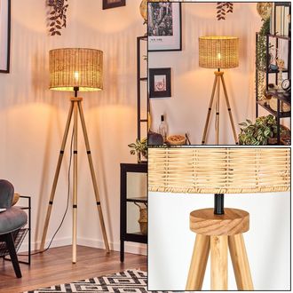 HOFSTEIN Stehleuchte Cavaca, Stehlampe aus Holz/Rattan/Korb in Naturfarben, Leuchte im modernen Boho-Style, skandinavisches Design (Ø 40cm), Höhe 152 cm, mit F