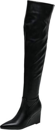 Generic Bottes &agrave; talon compens&eacute; pour femme - Bout pointu - Fermeture &eacute;clair lat&eacute;rale - Chaussures dhiver chaudes, Noir, 40.5 EU