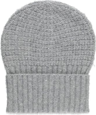 Fabiana Filippi Femme, Accessoires, Gris, Taille: ONE Size Sequin-Embellished Ribbed Beanie
