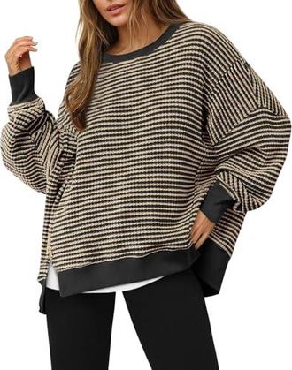 Generic Pull pour femme - Sweat-shirt &agrave; imprim&eacute; graphique surdimensionn&eacute; - Col rond - Manches longues - Automne - Hiver - D&eacute;contract&eacute; - Confortable - Tendance